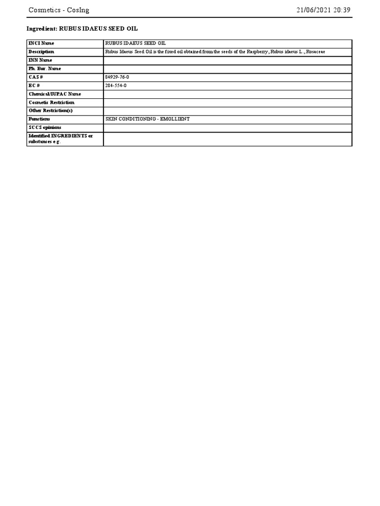 COSING Ingredient | PDF