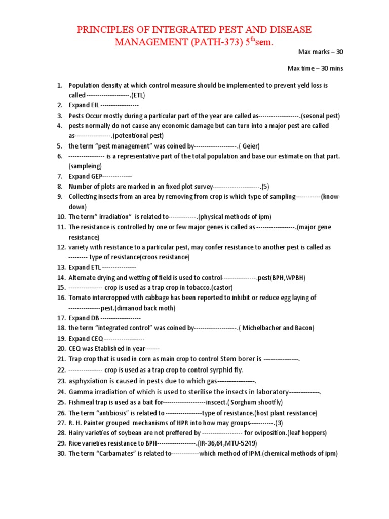 IPDM (PATH-373) 5th Sem | PDF | Pest (Organism) | Horticulture And ...