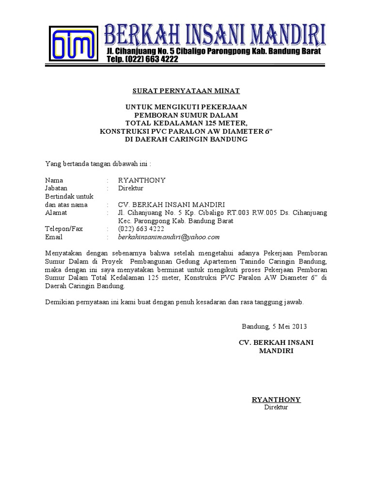 Surat Pernyataan Minat | PDF