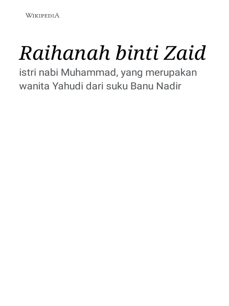 Raihanah Binti Zaid - Wikipedia Bahasa Indonesia, Ensiklopedia Bebas | PDF
