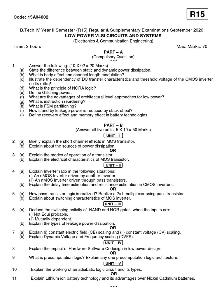 15A04802 Low Power VLSI Circuits & Systems | PDF | Mosfet | Logic Gate