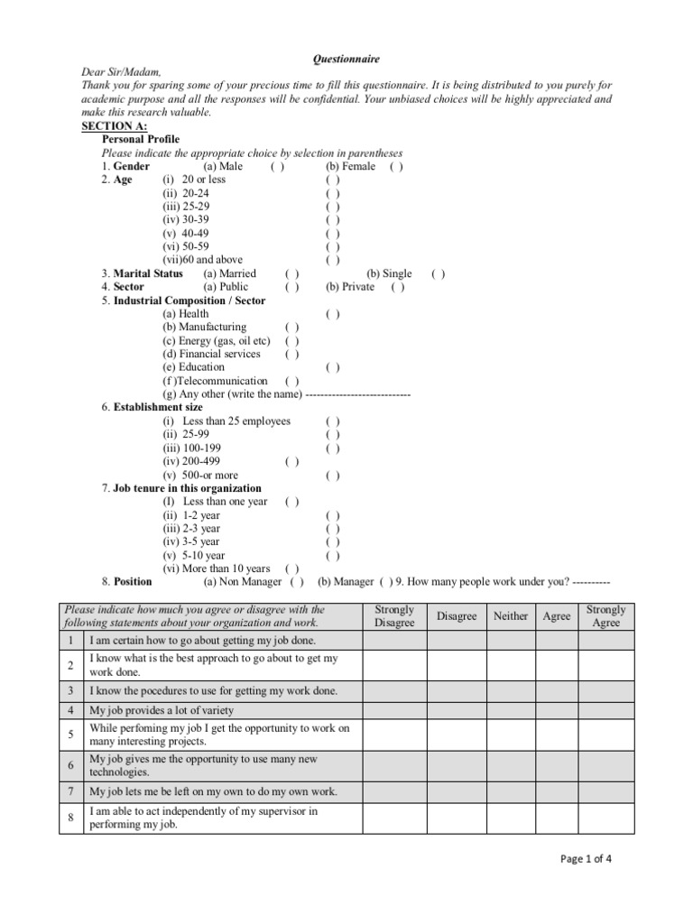 OCB Questionnaire Final With Numbers | PDF