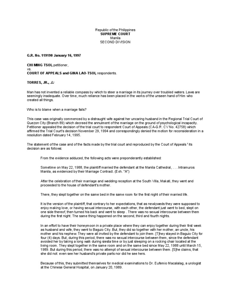 Chi Ming Tsoi vs. CA and Gina Lao Tsoi | PDF | Pleading | Marriage