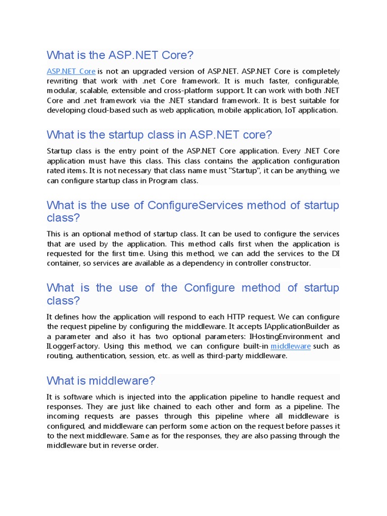 Dotnet Core Interview Que Ans | PDF | Active Server Pages | Web Server Dotnet Core Interview Que Ans | PDF | Active Server Pages | Web Server