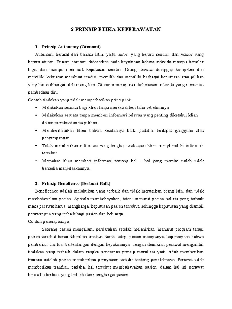 8 Prinsip Etika Keperawatan Pdf 