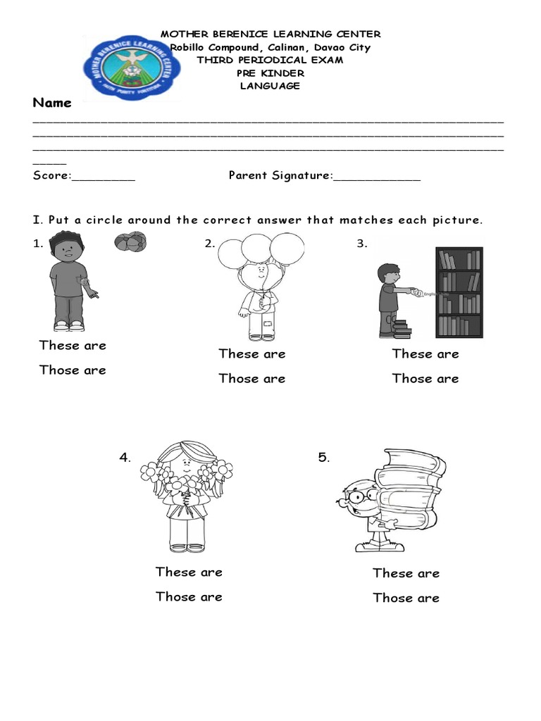Pre-Kinder Language Exam Template | PDF | Language Arts & Discipline
