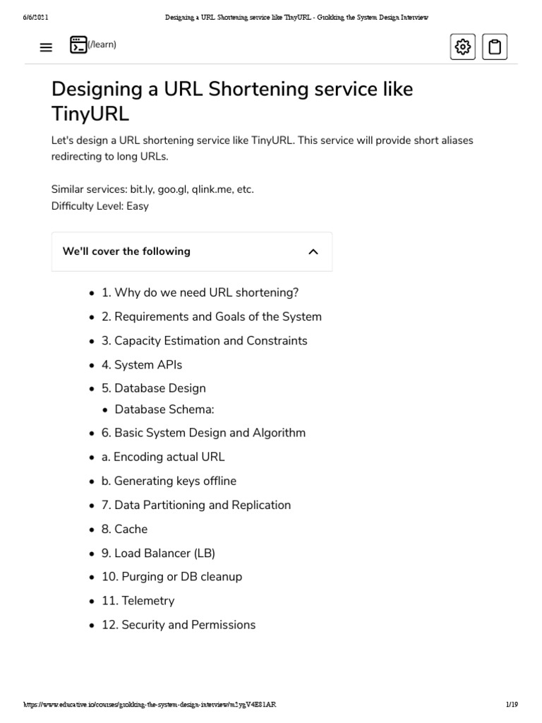 Designing A URL Shortening Service Like TinyURL - Grokking The System Design Interview | PDF ...