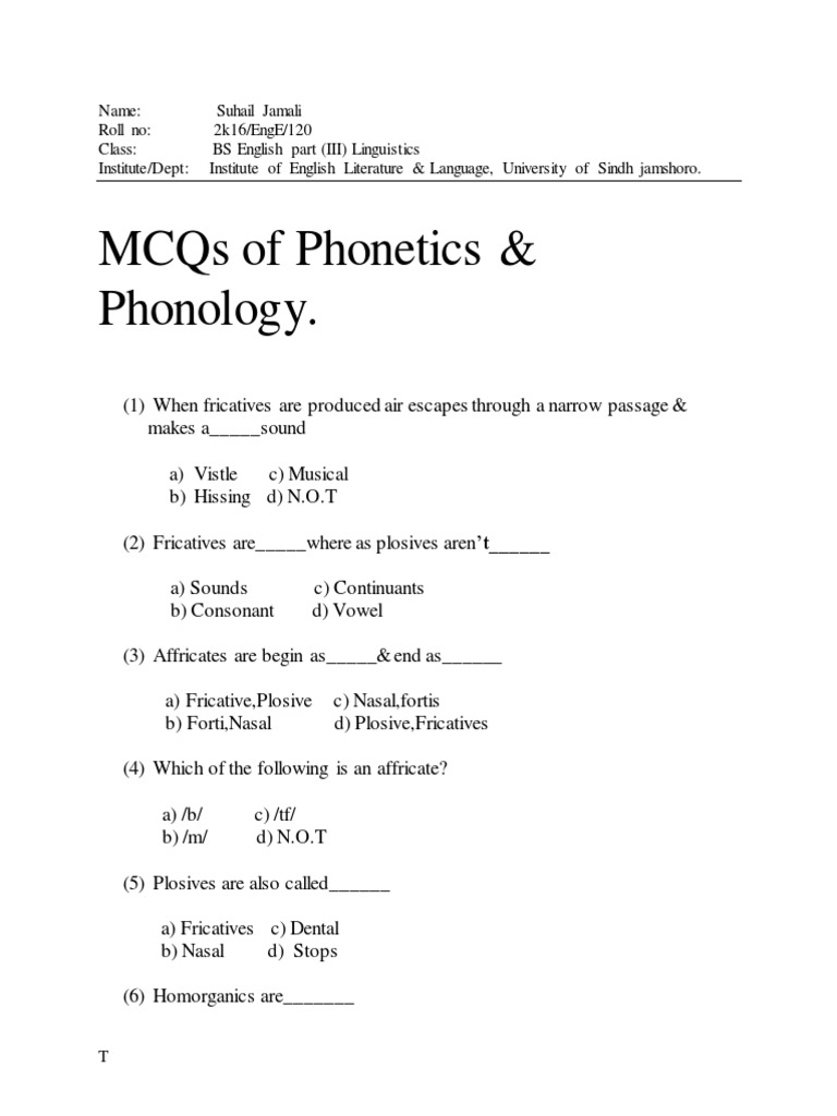 Mcqs of Phonetics & Phonology | PDF | Phonology | Human Voice