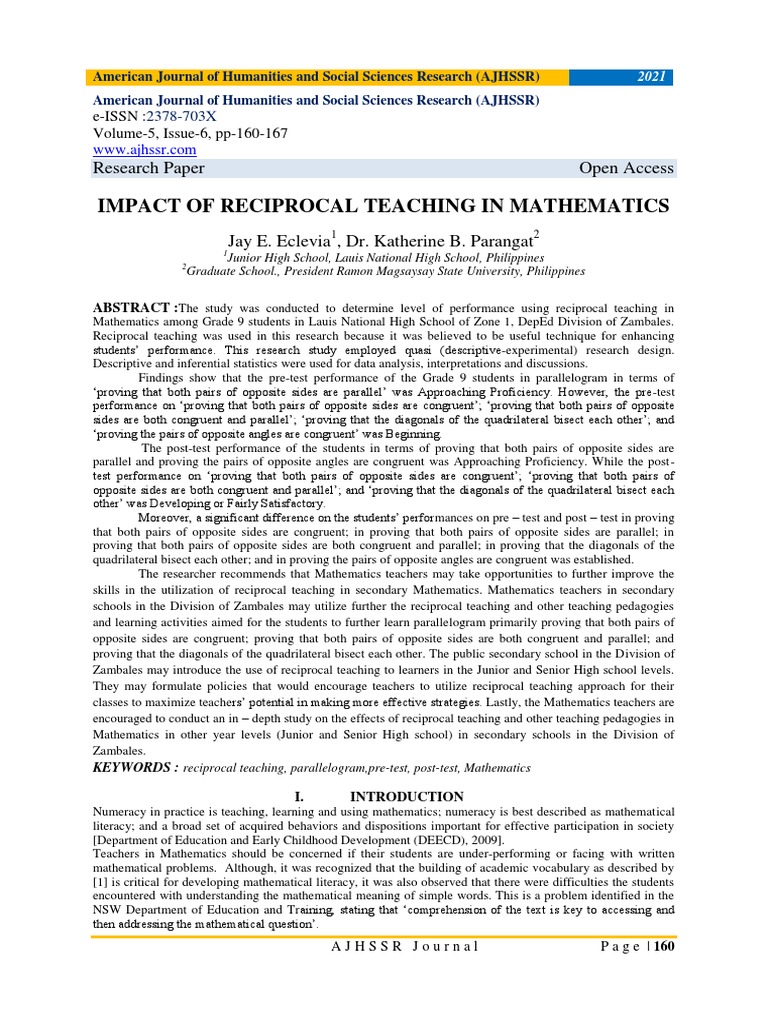 Impact of Reciprocal Teaching in Mathematics | PDF | Reading ...