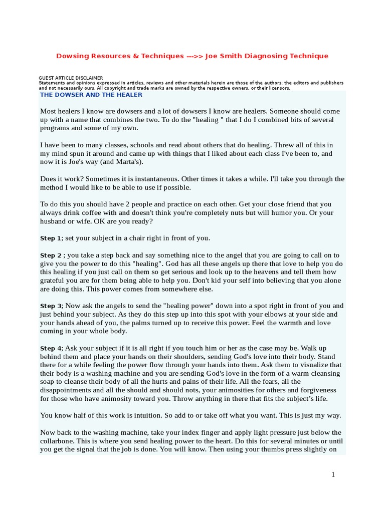 Dowsing Resources & Techniques - Joe Smith Diagnosing Technique | PDF ...