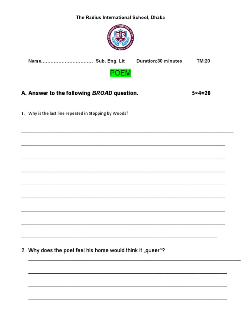 Grade 6 English Literature Worksheet | PDF | Poetry