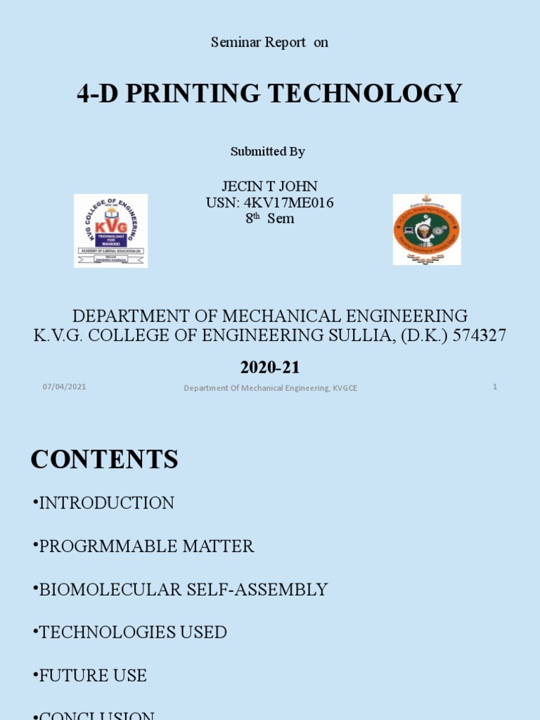 Sample PPT Technical Seminar (1) 4d | PDF | Self Assembly | Emerging ...