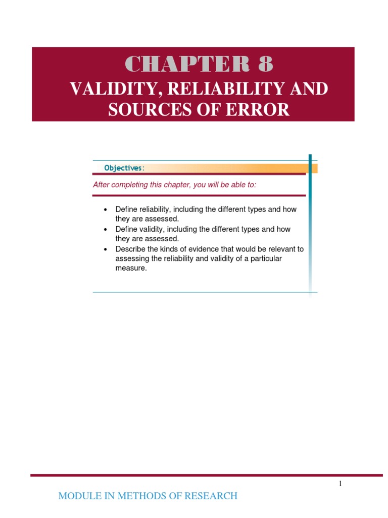 Chapter8 Methods of Research Module | PDF | Sampling Error | Validity ...