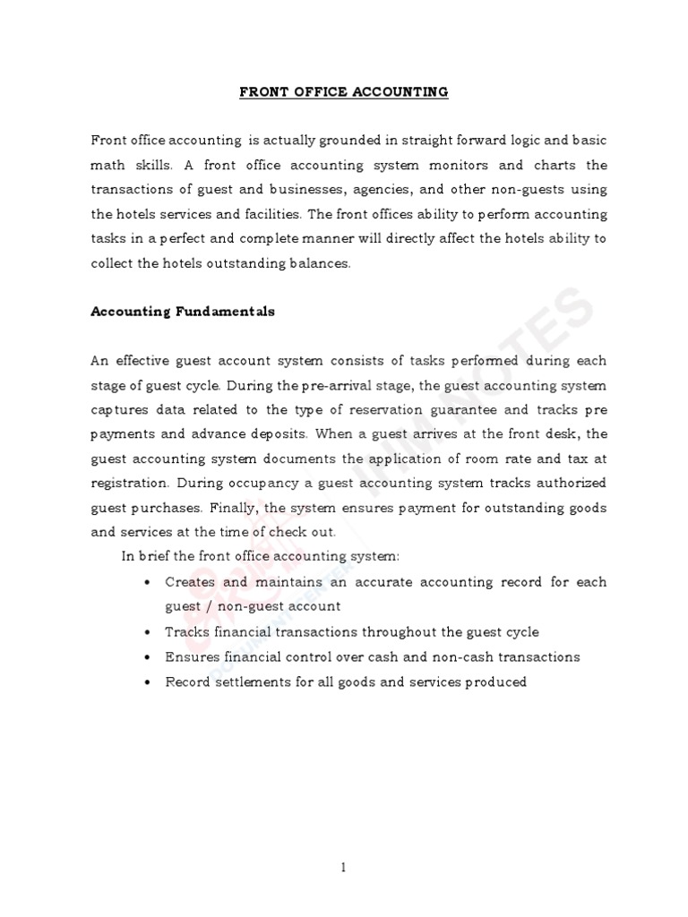 Front Office Accounting Overview | PDF | Point Of Sale | Debits And Credits