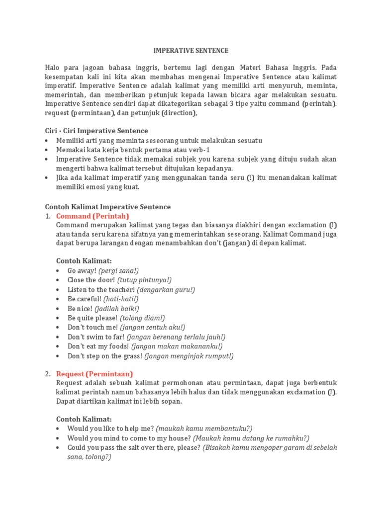 Imperative Sentence | PDF