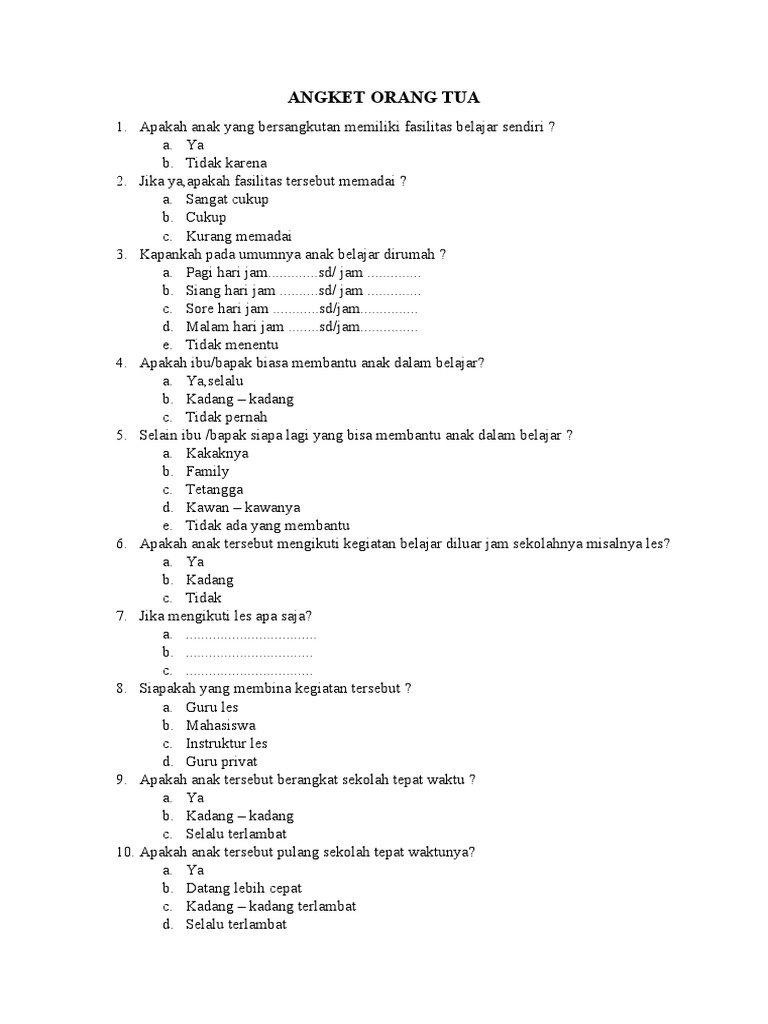 Angket Orang Tua | PDF