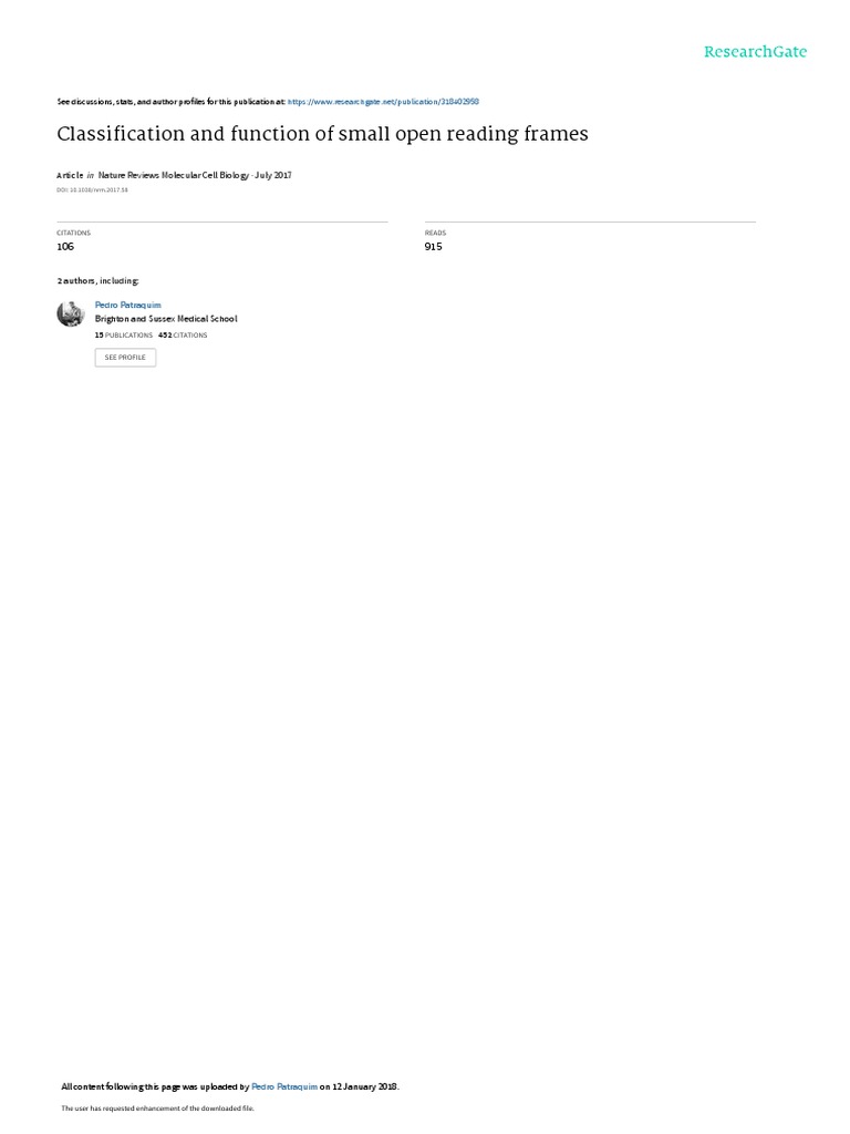 Classification and Function of Small Open Reading Frames | PDF | Open Reading Frame | Conserved ...