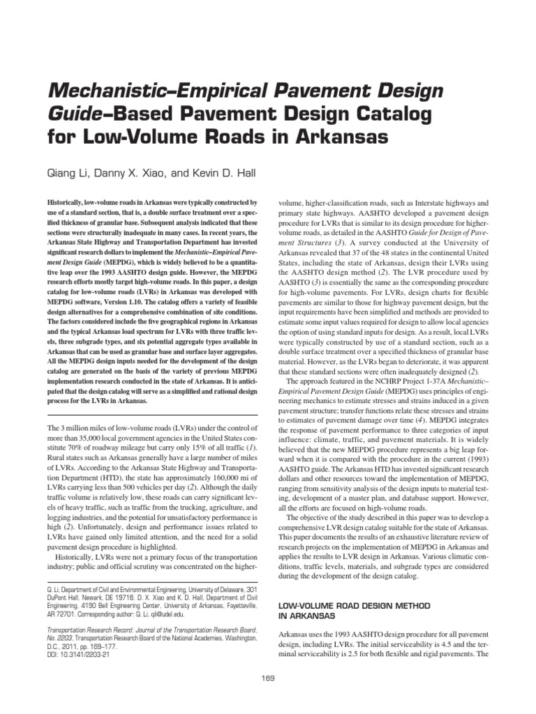 Mechanistic-Empirical Pavement Design Guide - Based Pavement Design Catalog For Low-Volume Roads ...