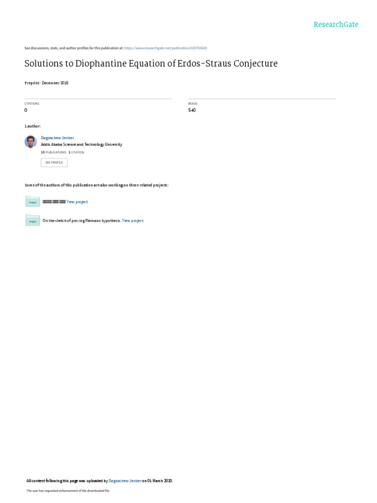 Solutions To Diophantine Equation of Erdos-Straus Conjecture | PDF ...