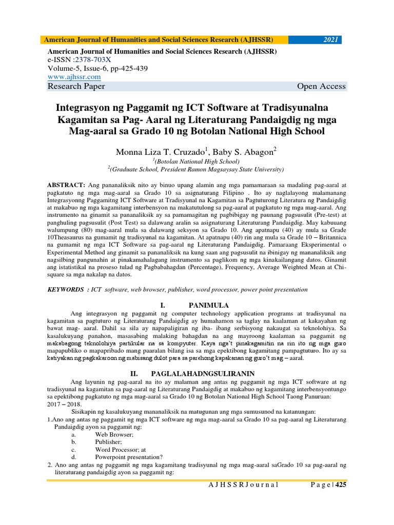Integrasyon NG Paggamit NG ICT Software at Tradisyunalna Kagamitan Sa ...