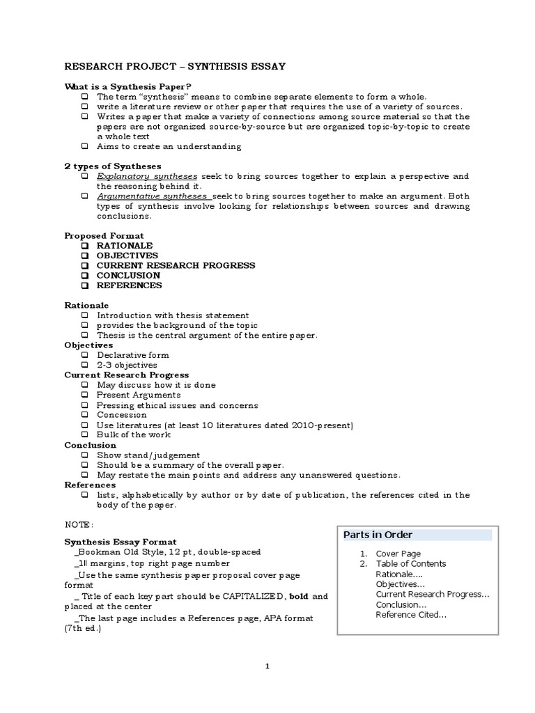 Research Project - Synthesis Essay: What Is A Synthesis Paper? | PDF ...