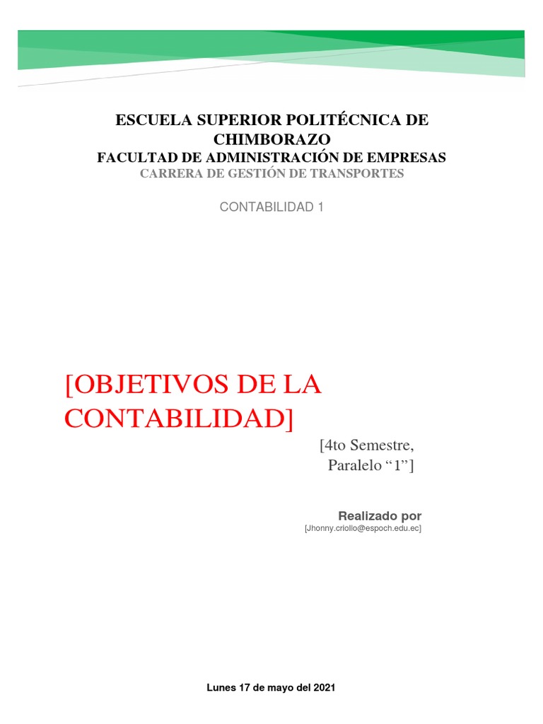 Objetivos Contabiidad Criollo Jhonny IV 1 | PDF