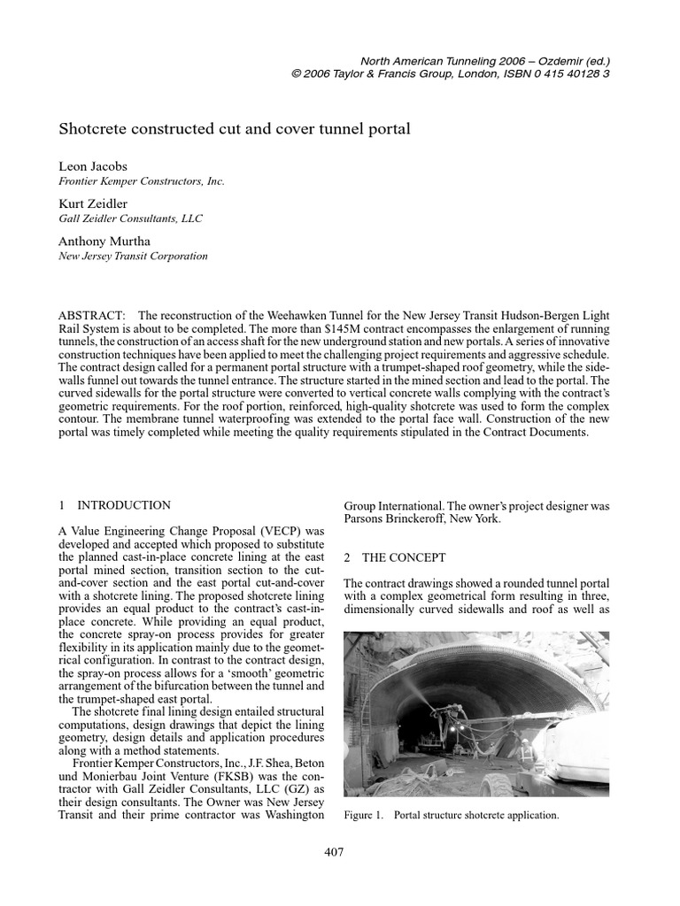 Shotcrete Connstructed Cut and Cover Tunnel Portal | PDF | Tunnel ...