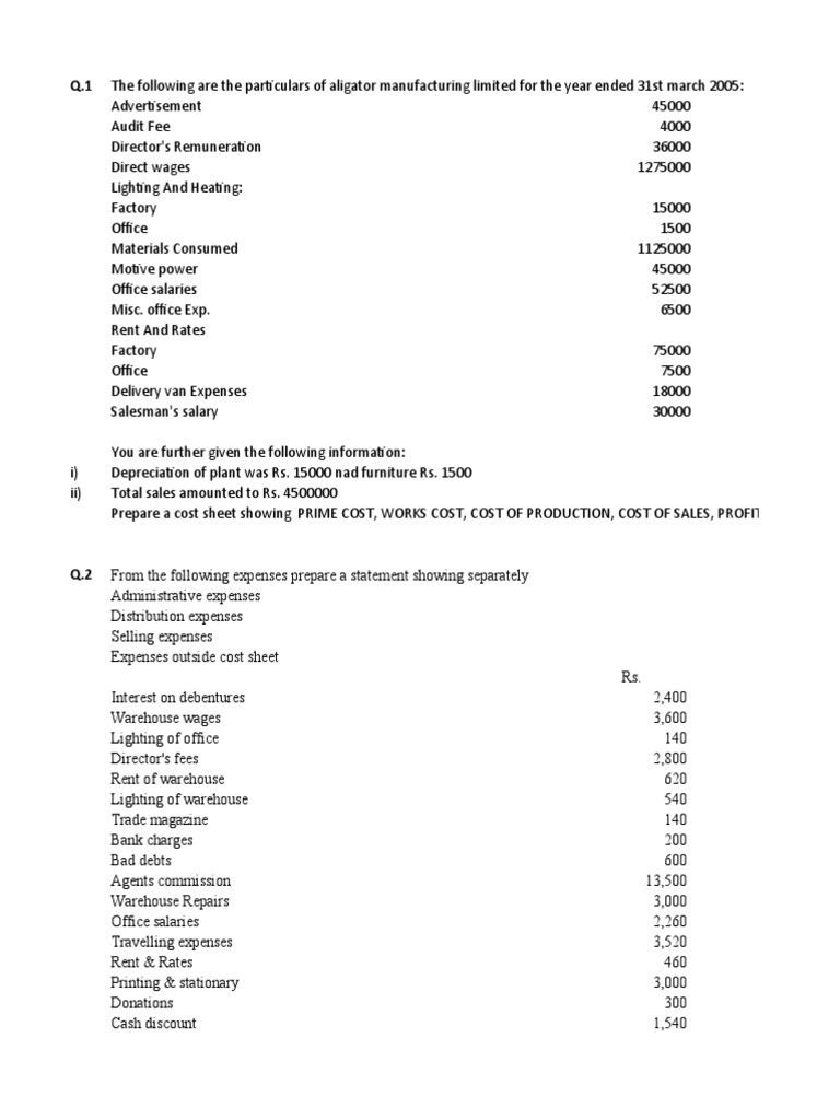 Chapter2A - Cost Sheet | PDF | Business Economics | Supply Chain Management
