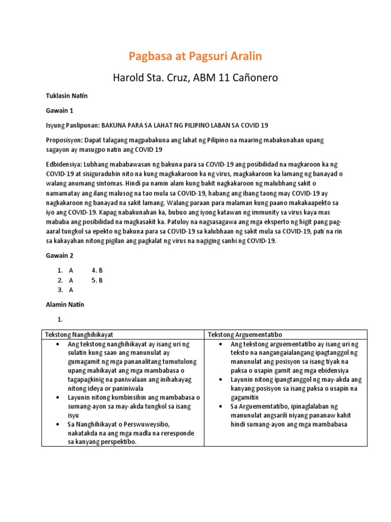 Pagbasa at Pagsuri Aralin | PDF