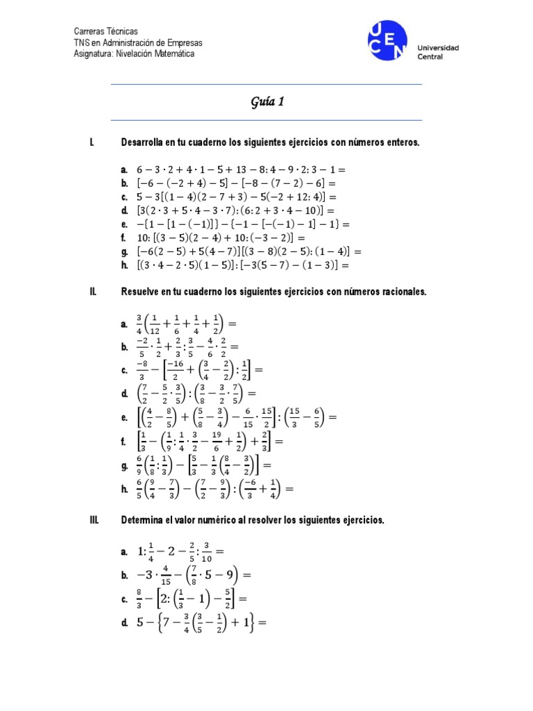 Hoja De Trabajo De Números Enteros Y Racionales