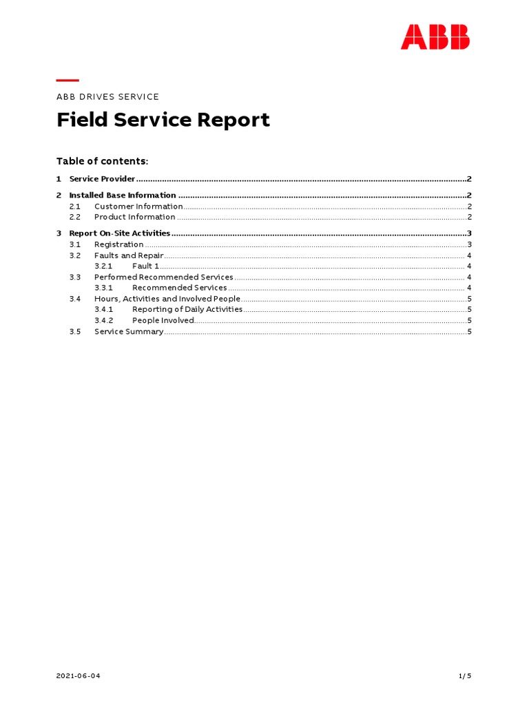 Field Service Report: Table of Contents | PDF | Computing | Business