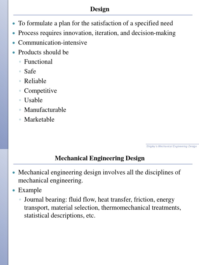Overview of Shigley's Design Process | PDF | Engineering Tolerance ...