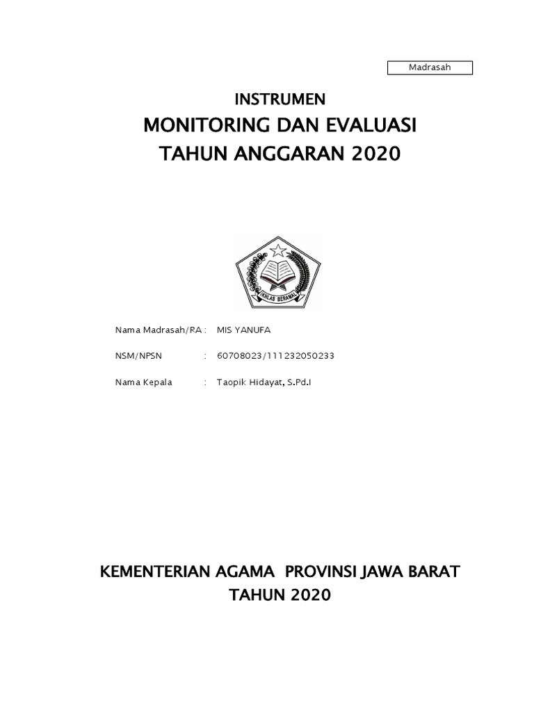 Contoh Instrumen Monev Madrasah - 2020 | PDF