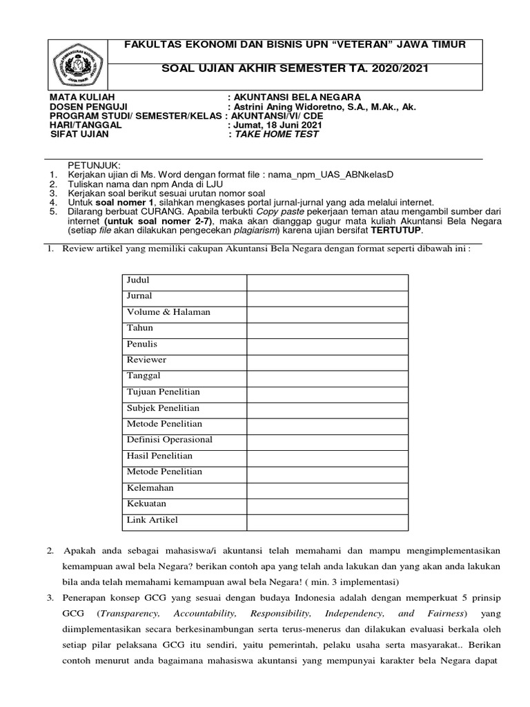 SOAL AKUNTANSI BELA NEGARA UAS 2020 2021 Kelas CDE | PDF | Komputer