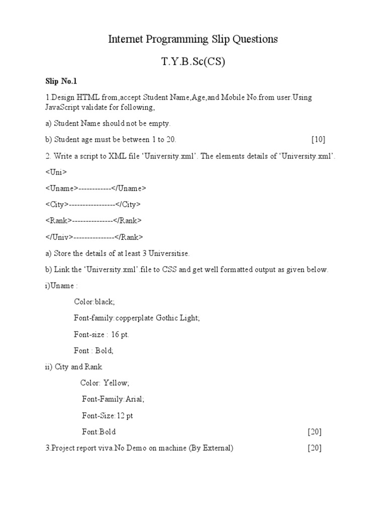 Internet Programming Slip Questions T.Y.B.Sc (CS) | PDF | Php ...