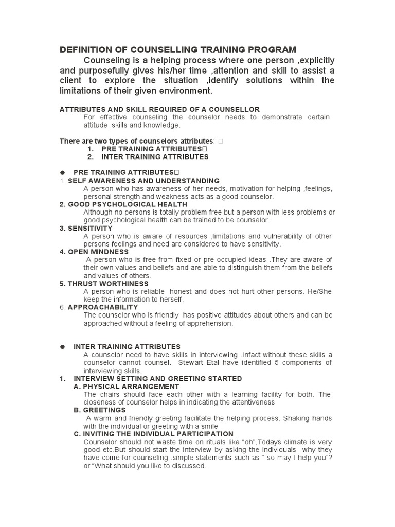 Definition of Counselling Training Program | PDF | School Counselor ...