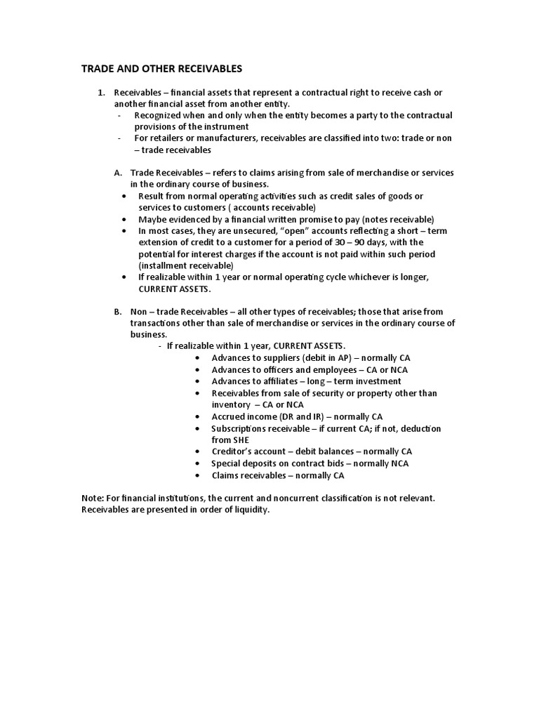 Trade and Non-Trade Receivables Overview | PDF
