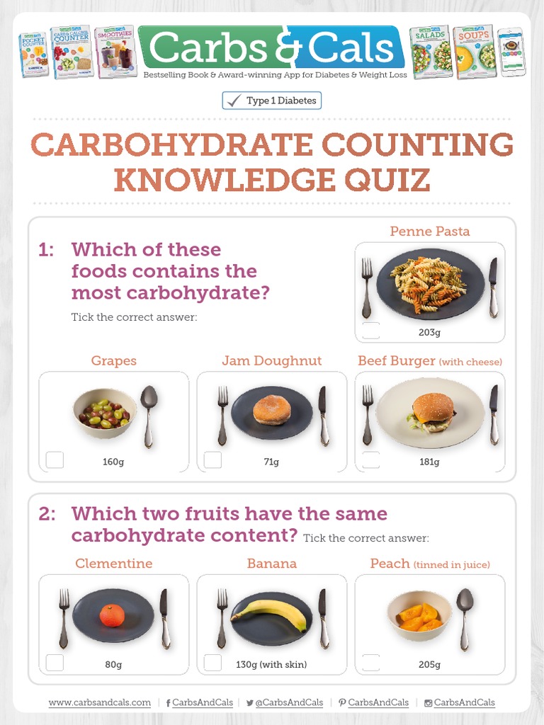 Carb Counting Knowledge Quiz PDF Calorie Sausage