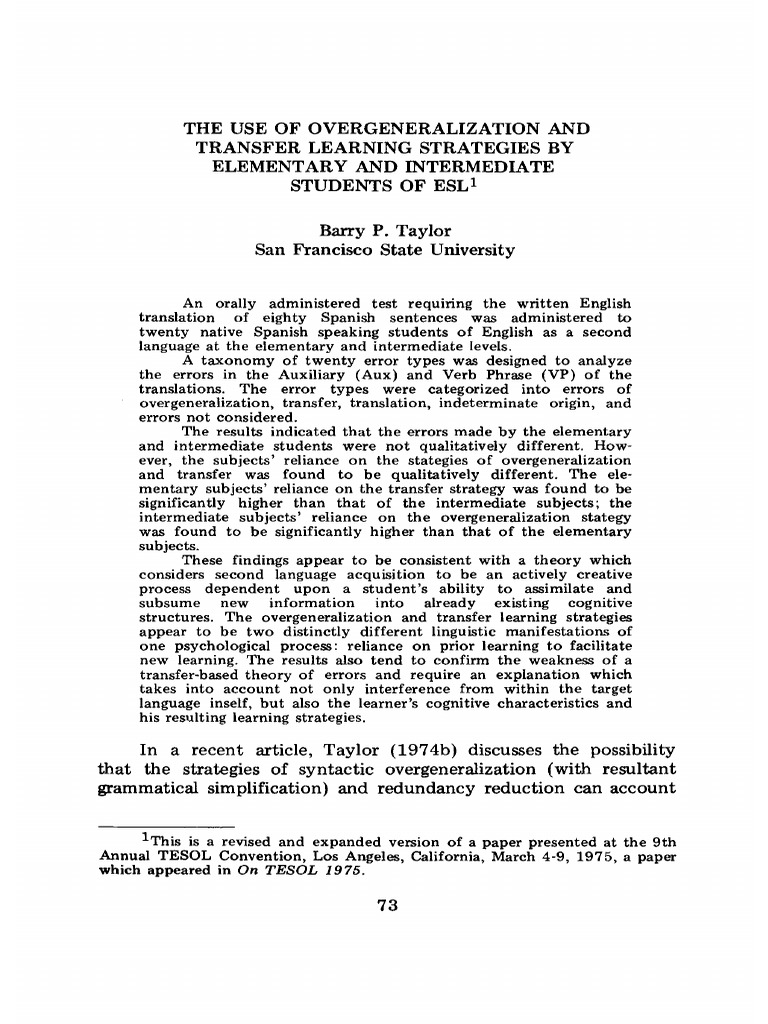 Overgeneralization and Lang Transfer | PDF | Second Language | Subject ...