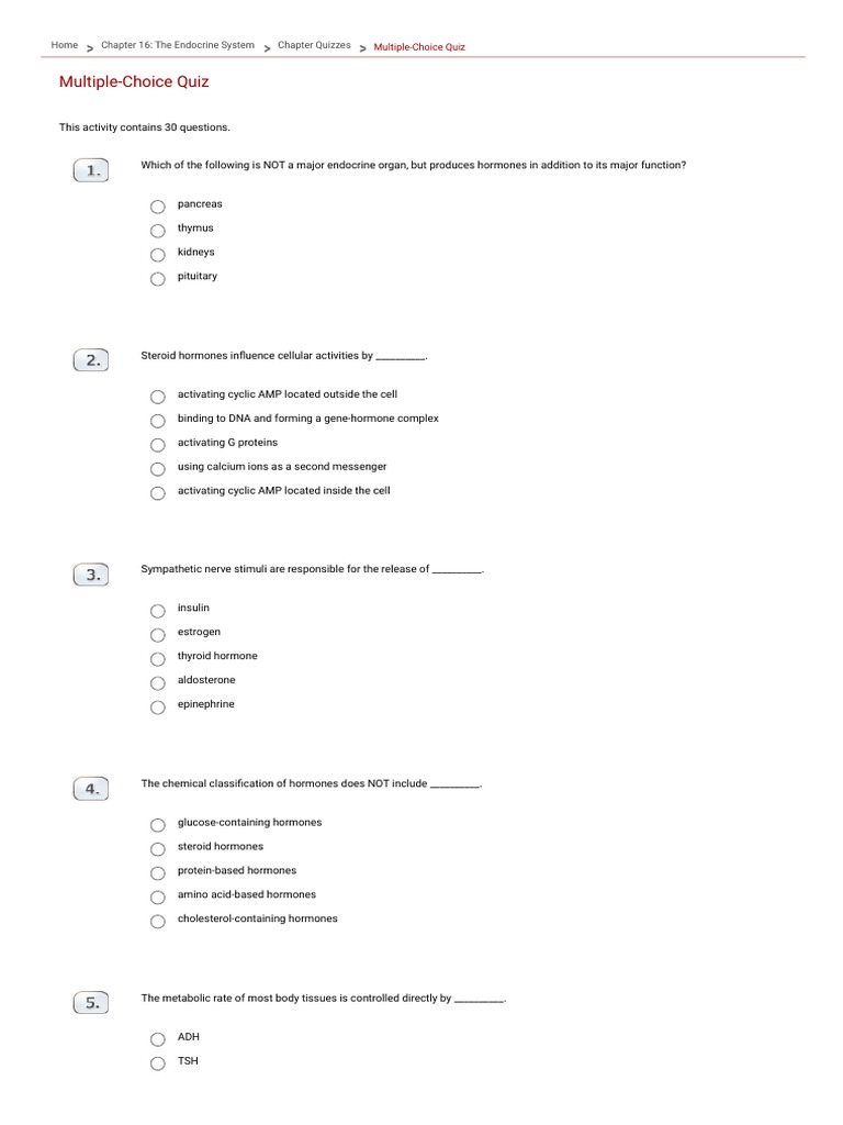 Multiple-Choice Quiz | PDF | Hormone | Endocrine System
