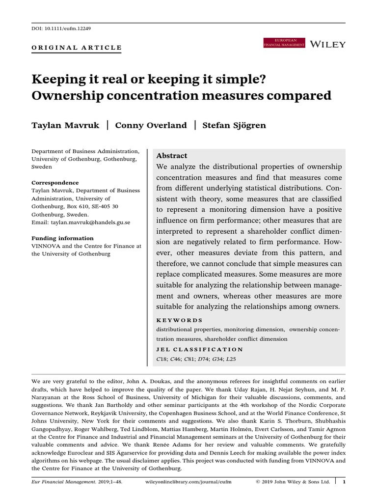 Keeping It Real or Keeping It Simple Ownership Concentration Measures ...