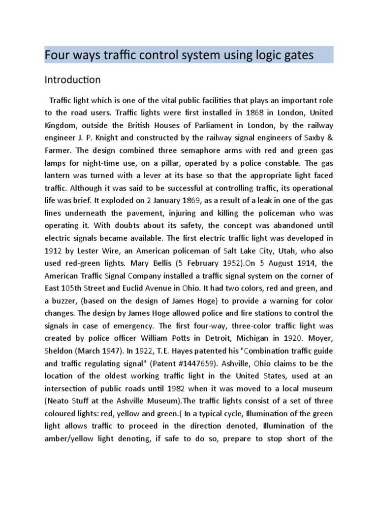 Four Ways Traffic Control System Using Logic Gates | PDF | Traffic ...