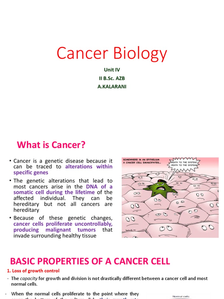 Cancer Biology: Unit IV Ii B.Sc. Azb A.Kalarani | PDF | Cell Growth ...
