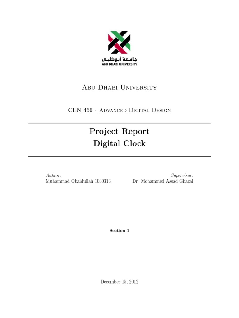 Project Report Digital Clock: Abu Dhabi University | PDF | Vhdl ... Project Report Digital Clock: Abu Dhabi University | PDF | Vhdl ...