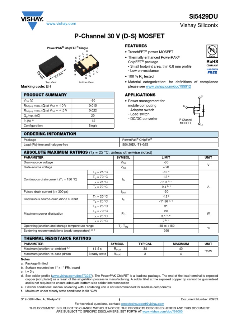 Si 5429 Du | PDF | Field Effect Transistor | Diode