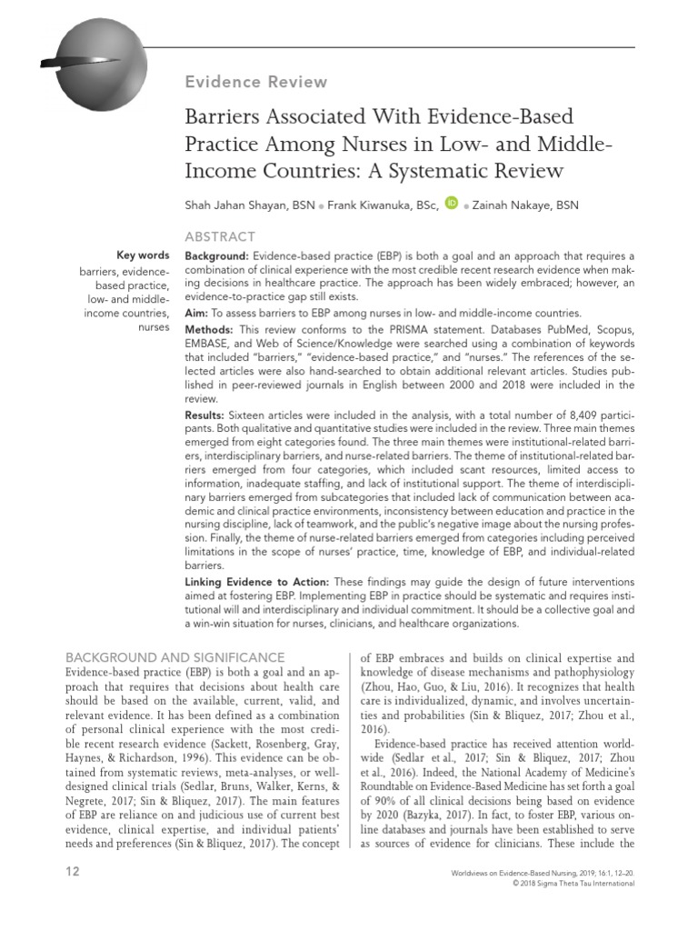 Barriers Associated With Evidence-Based Practice Among Nurses in Low ...