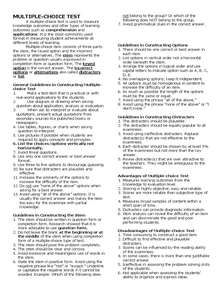 Guidelines for Multiple-Choice Tests | PDF | Multiple Choice | Human Nature