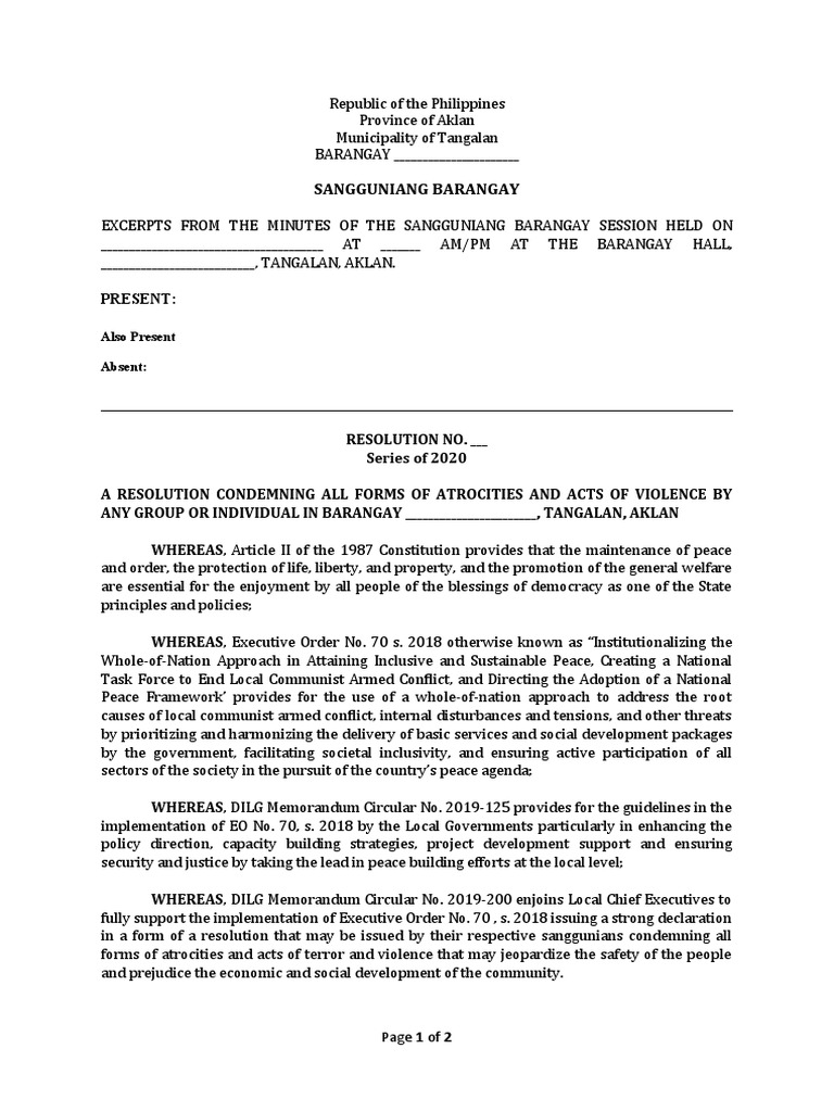 Sangguniang Barangay Reso - Atrocities | PDF | Peace | Justice