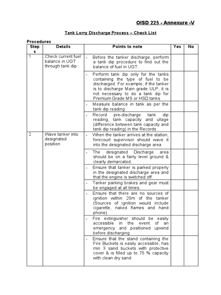 Tank Lorry Discharge Checklist | PDF | Oil Tanker | Calibration