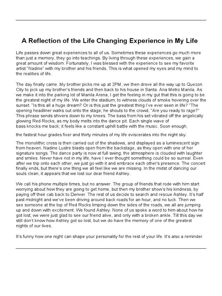 A Reflection of The Life Changing Experience in My Life | PDF